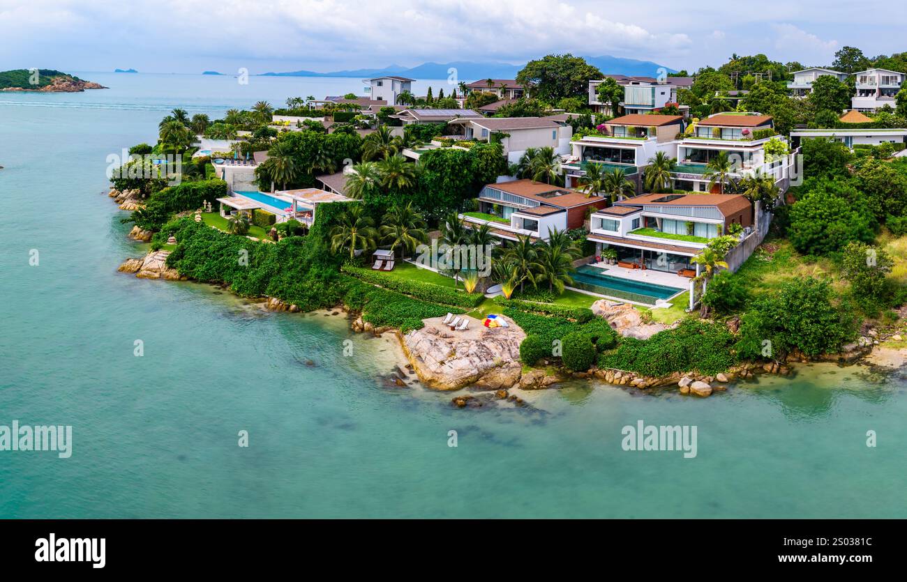 North Samui peninsula views with beach villas, in koh Samui, Thailand ...