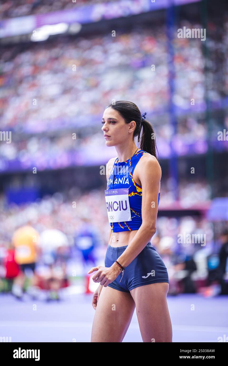 Daniela Stanciu participating in the high jump at the Paris 2024 ...