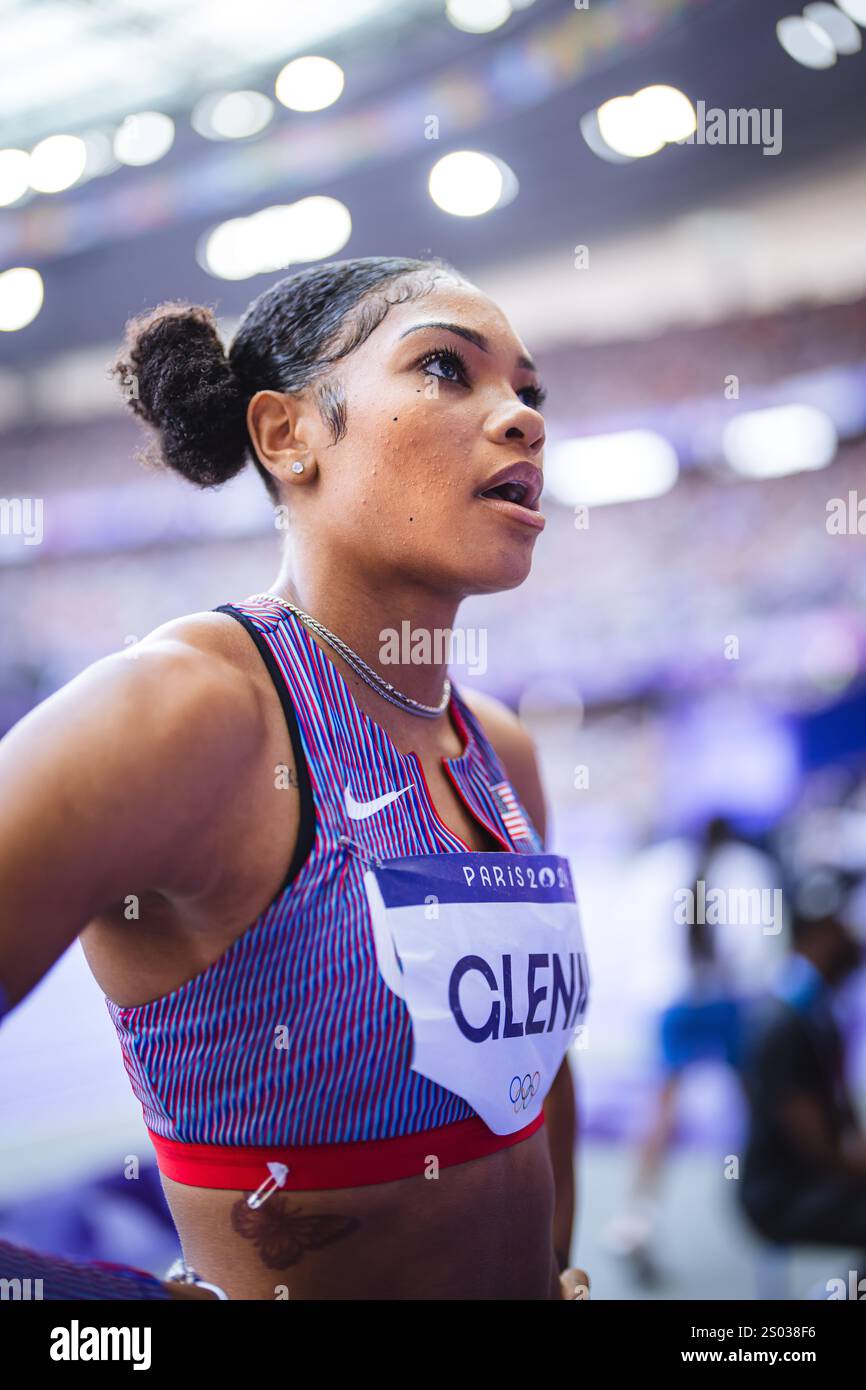 Rachel Glenn participating in the high jump at the Paris 2024 Olympic ...