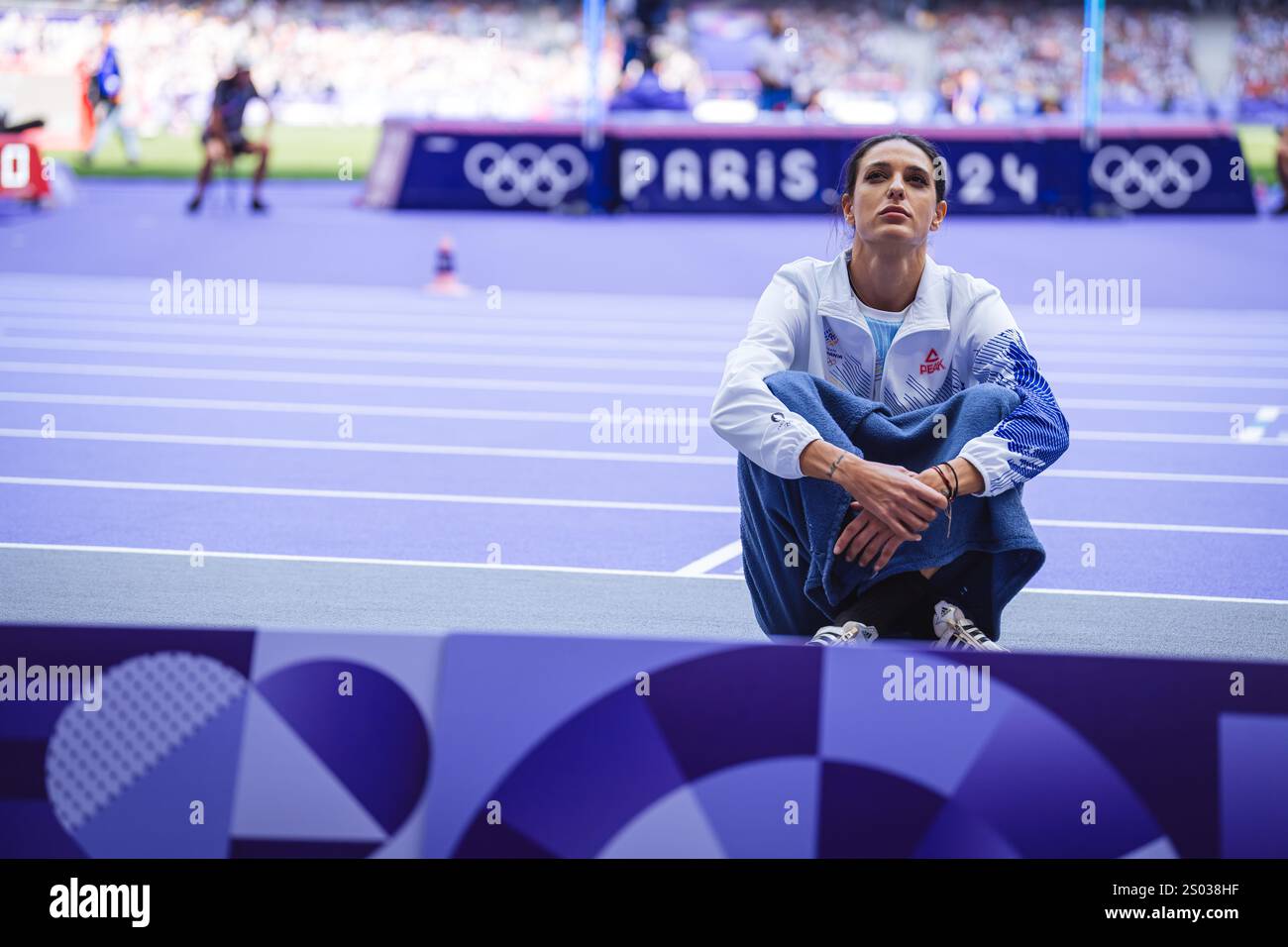Daniela Stanciu participating in the high jump at the Paris 2024 ...