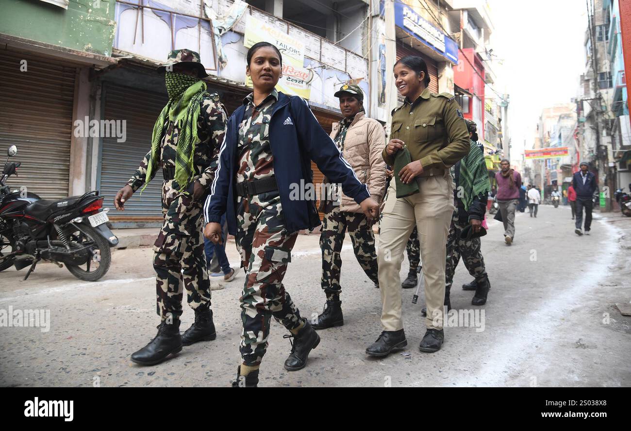 PATNA, INDIA - DECEMBER 23: Police personnel patrolling as tension ...