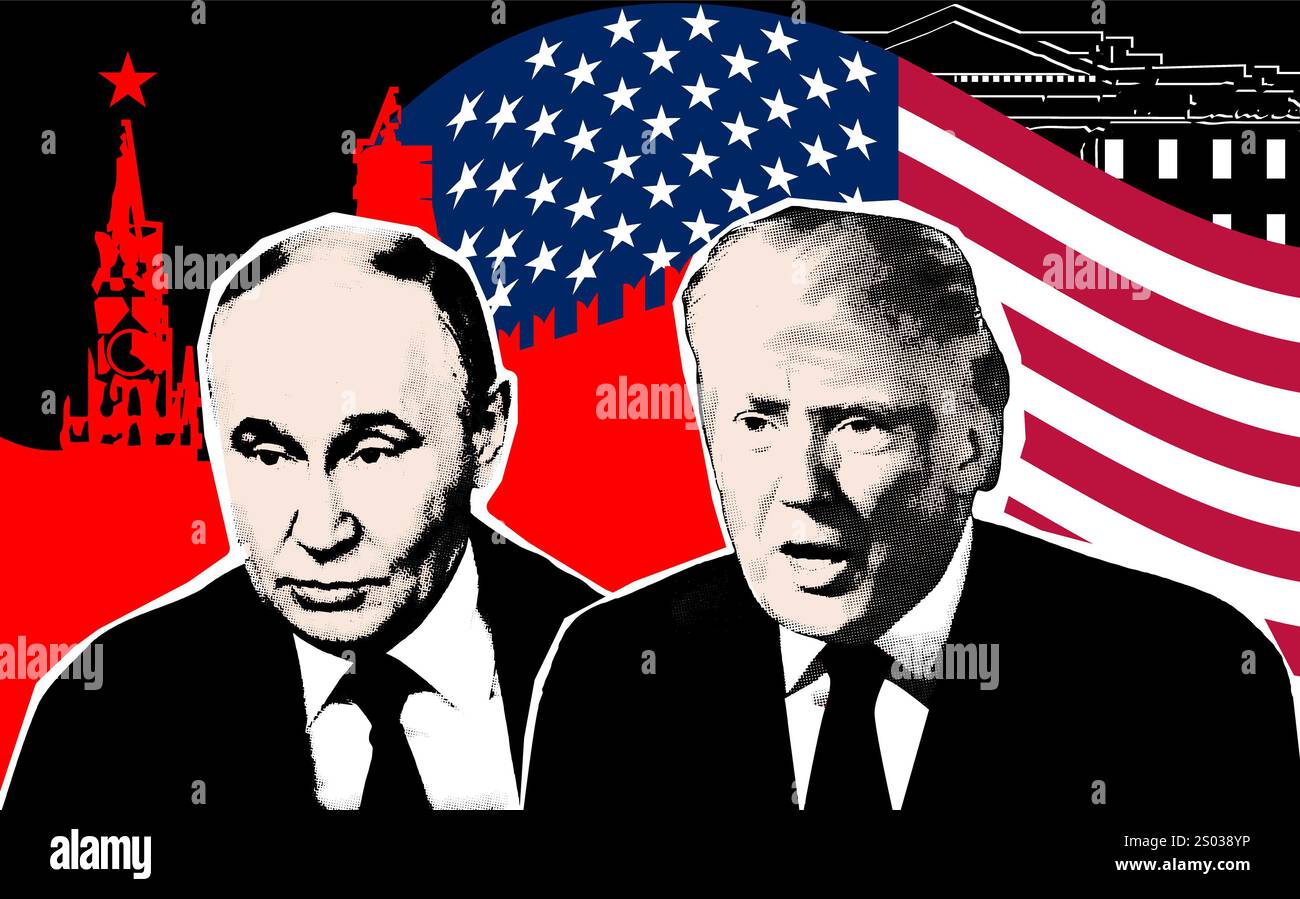 Portrait of Donald Trump , Vladimir Putin . Halftone collage effect ...