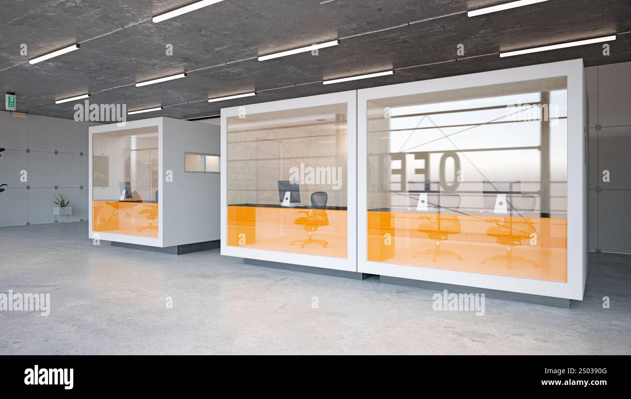 modern capsule office interior, 3d rendering business concept design ...