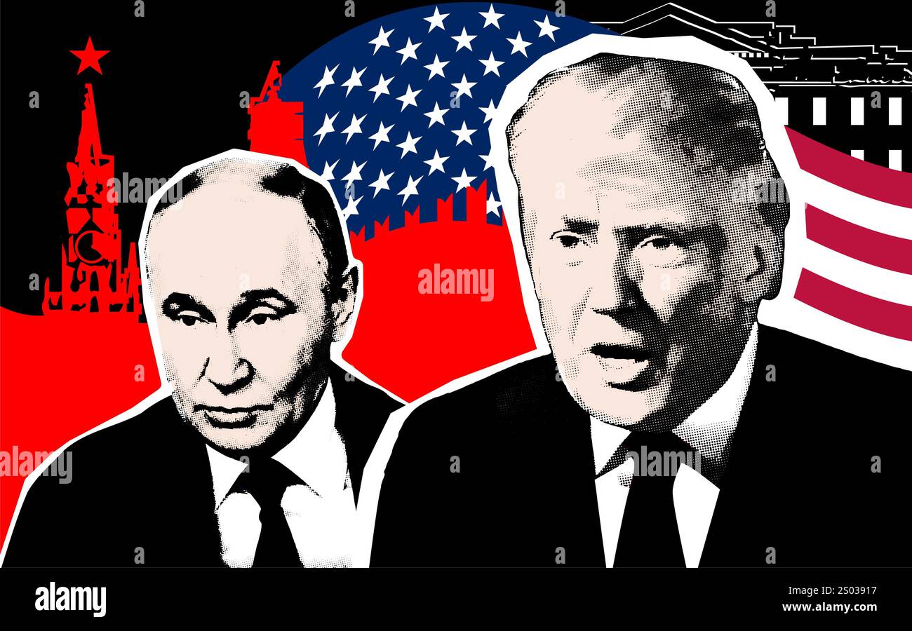 Portrait of Donald Trump , Vladimir Putin . Halftone collage effect ...