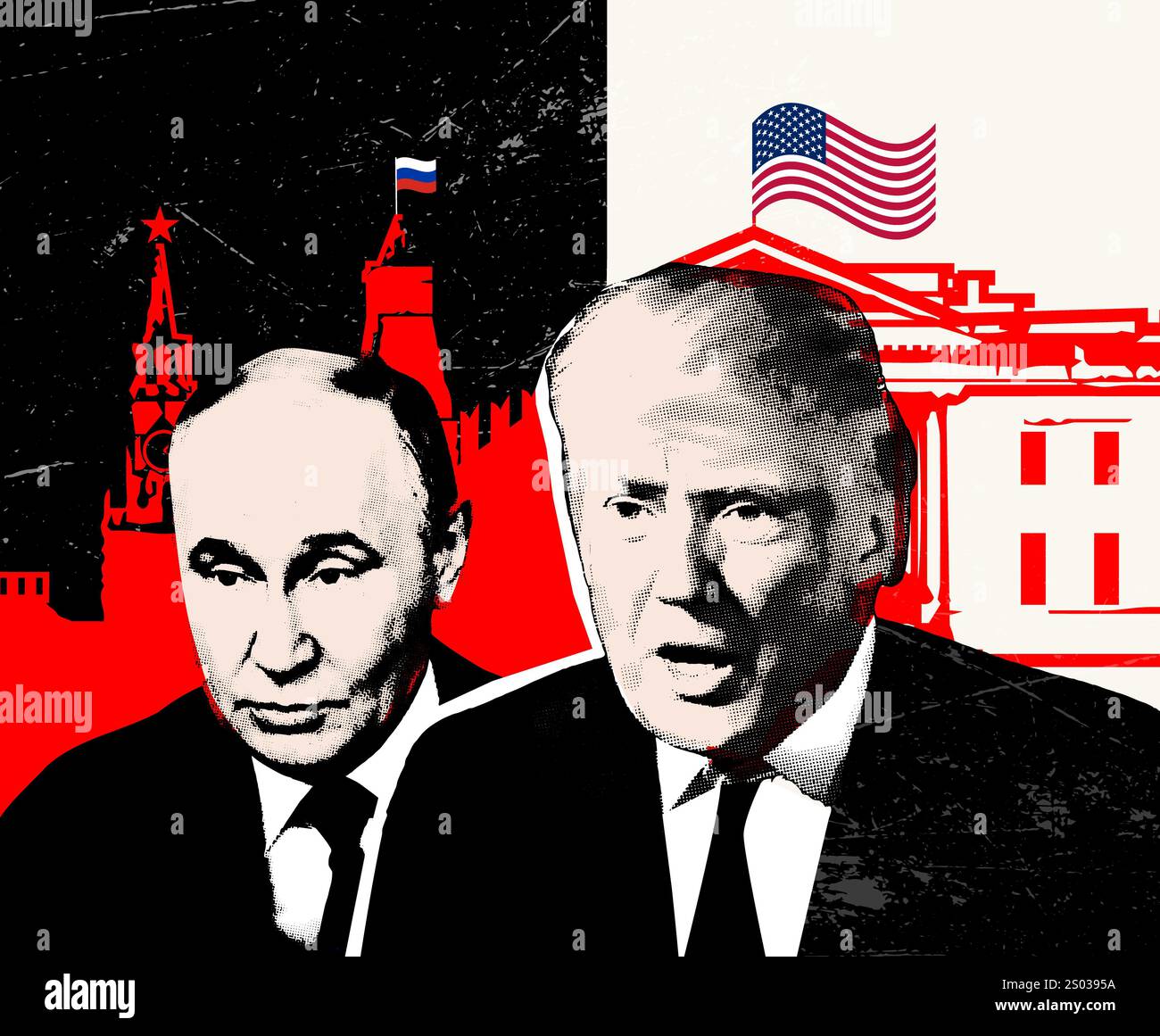 Portrait of Donald Trump , Vladimir Putin . Halftone collage effect ...