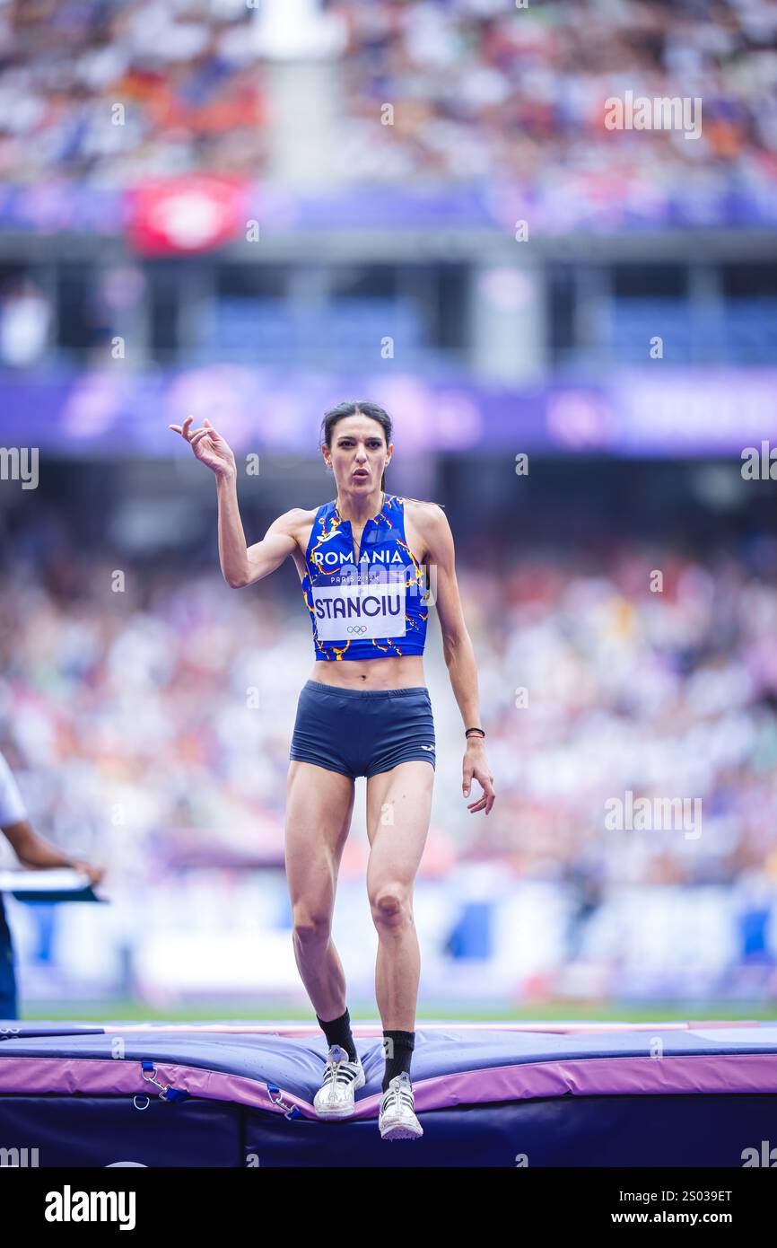 Daniela Stanciu participating in the high jump at the Paris 2024 ...
