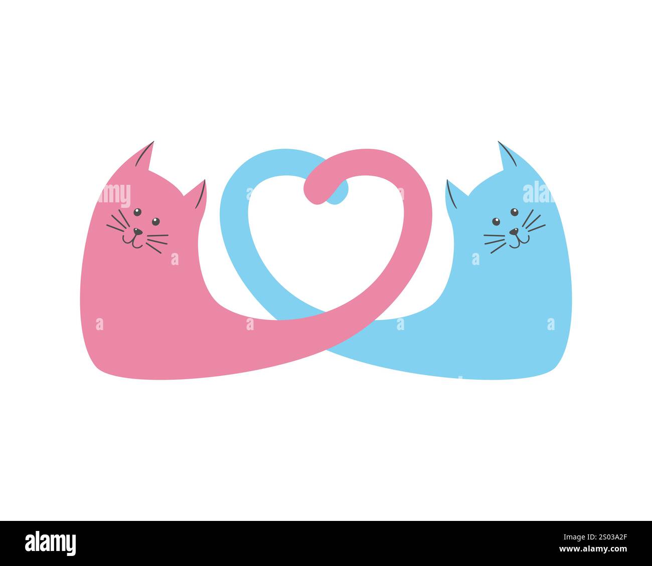 Heart shape from the tails of two cats in love, illustration for ...