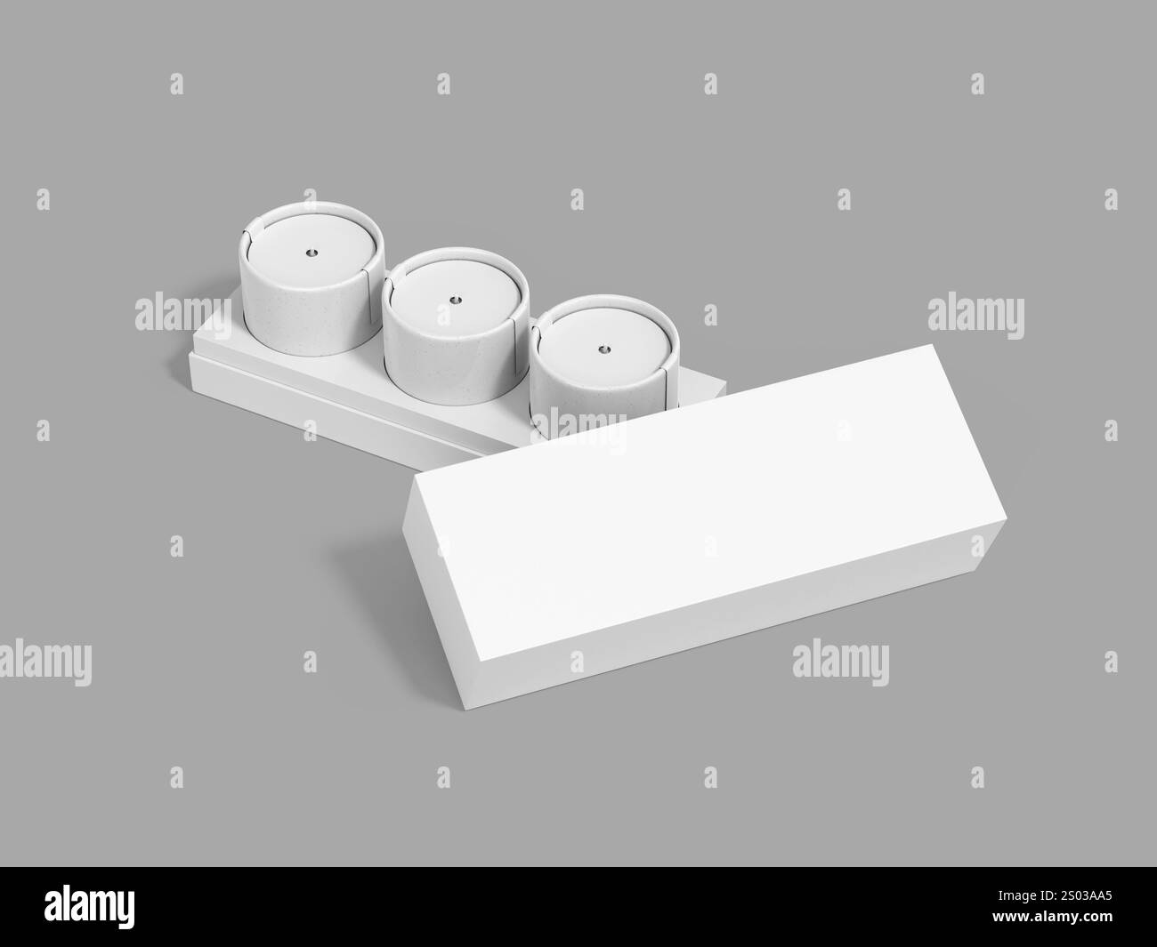 White Blank Three Candle Jar and Box Packaging Mockup 3D Rendering on ...