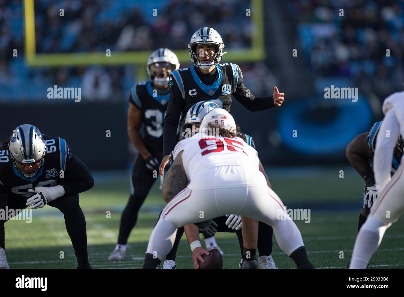 Charlotte, NC, USA: Carolina Panthers quarterback Bryce Young (9) looks ...