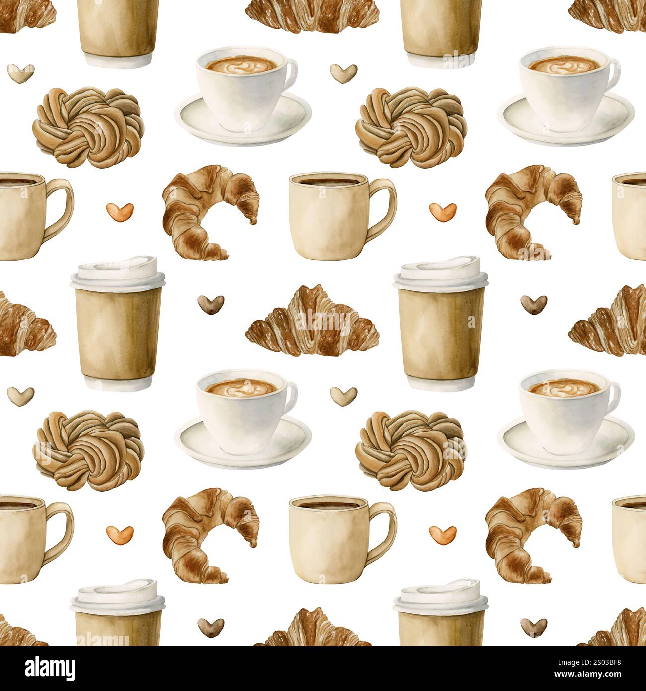 Coffee tea cups and fresh bakery dessert. Hot beverages and pastries ...