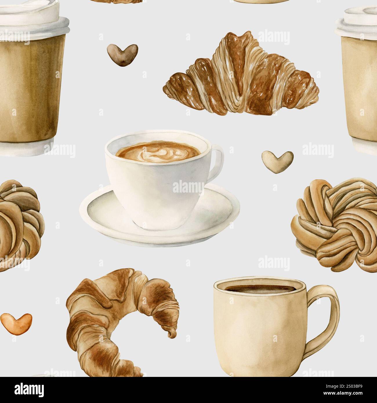 Coffee tea cups and fresh bakery dessert. Hot beverages and pastries ...