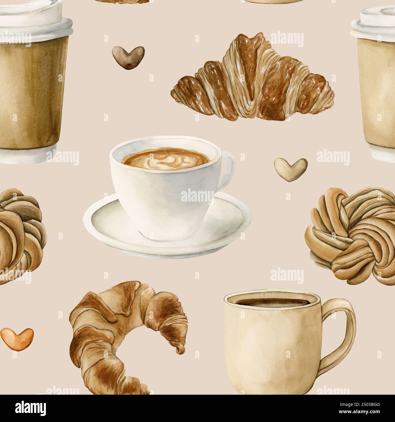 Coffee tea cups and fresh bakery dessert. Hot beverages and pastries ...