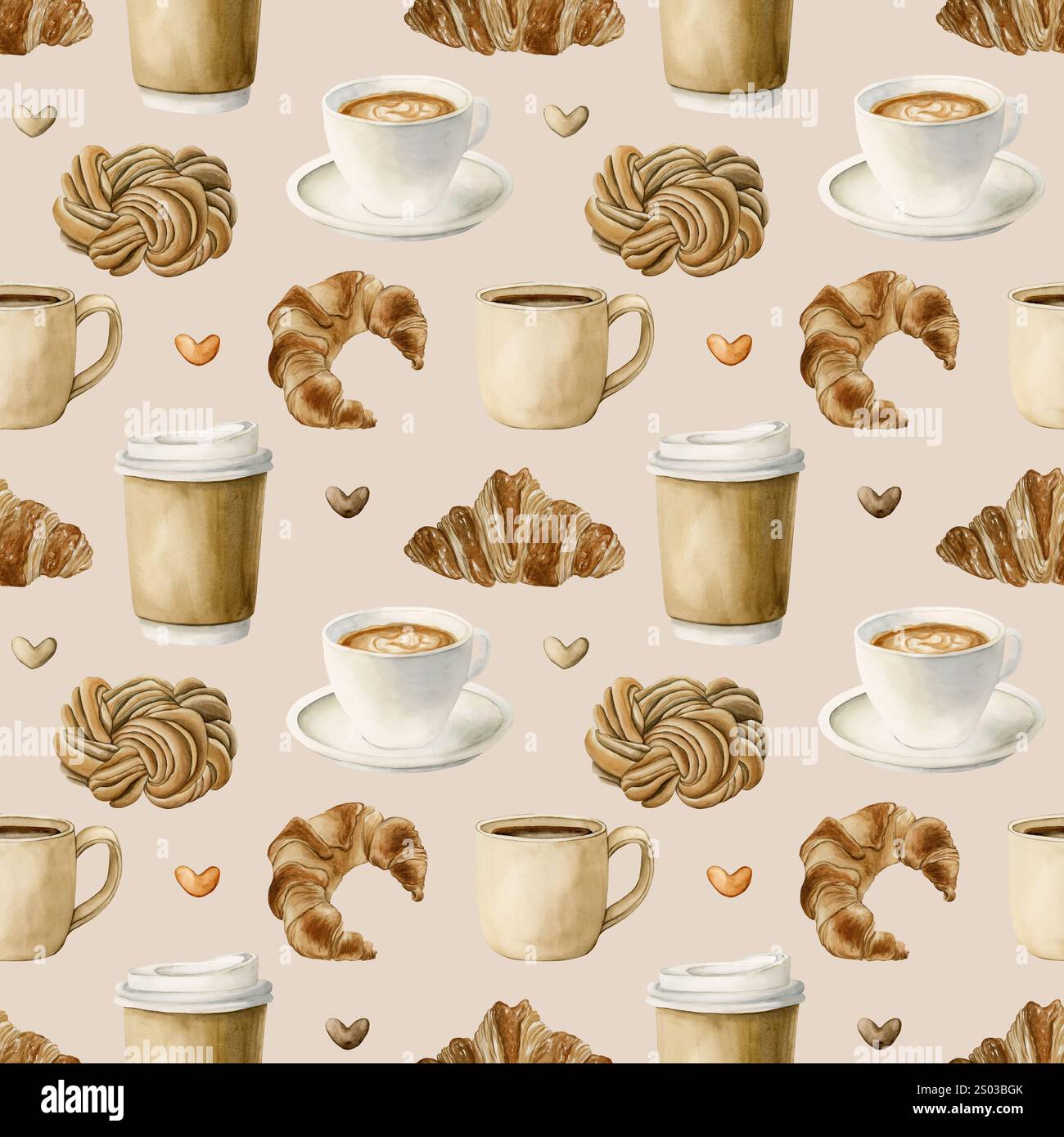 Coffee tea cups and fresh bakery dessert. Hot beverages and pastries ...