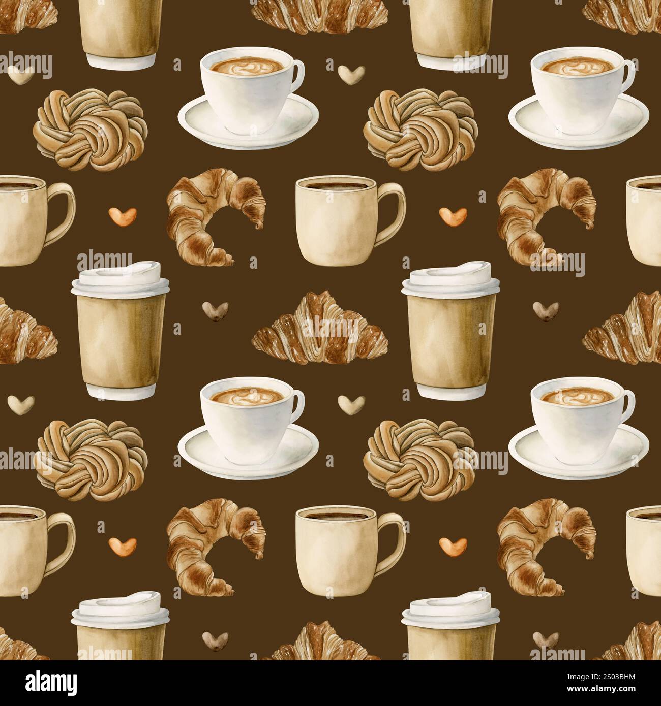 Coffee tea cups and fresh bakery dessert. Hot beverages and pastries ...