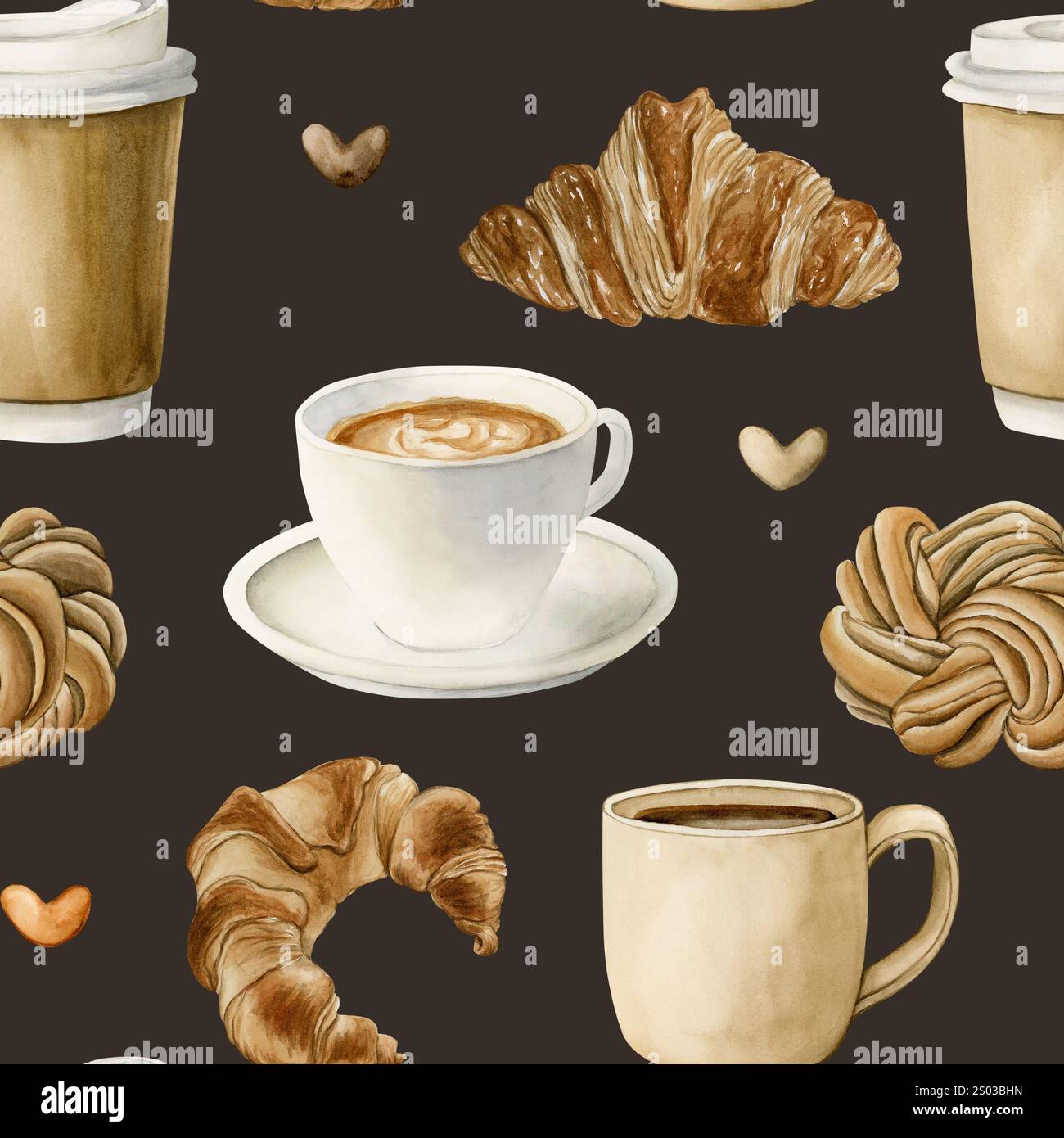 Coffee tea cups and fresh bakery dessert. Hot beverages and pastries ...