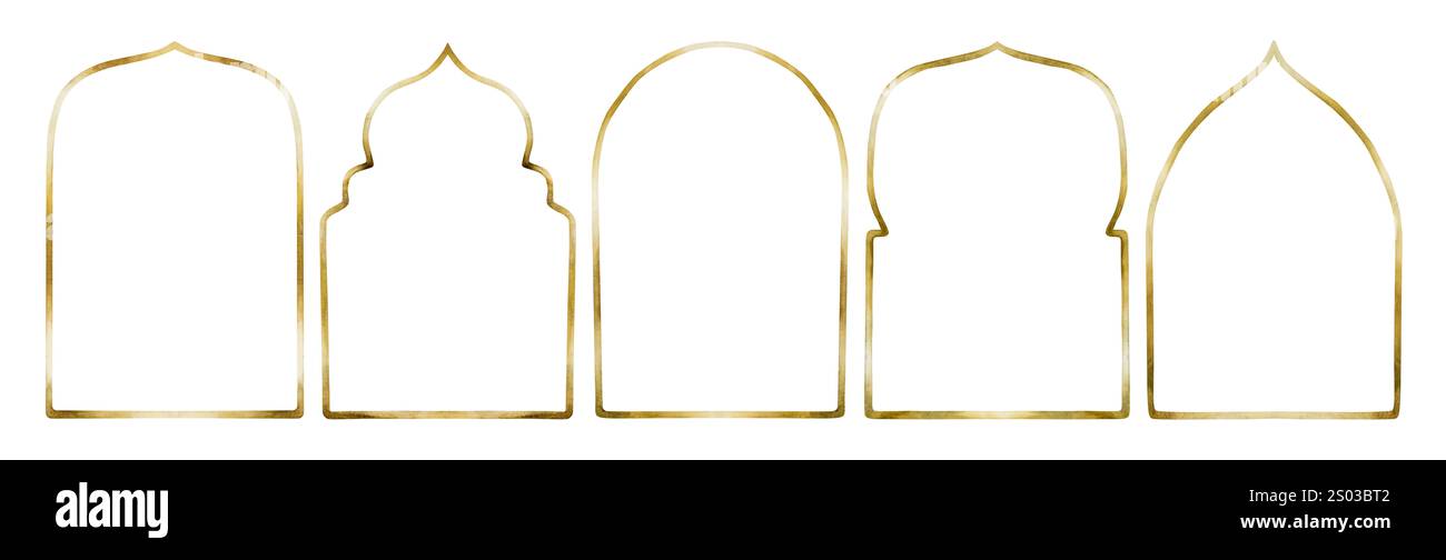 Muslim golden frames set. Islamic window or door arch, Mosque gate ...
