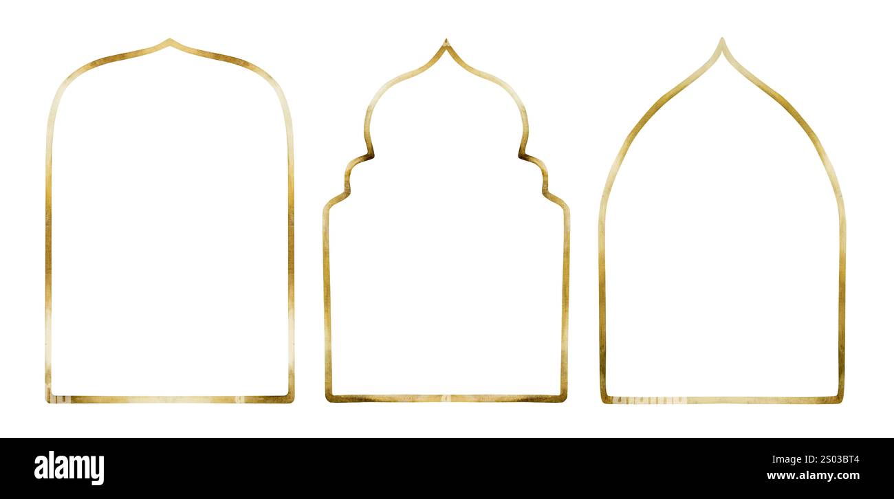 Muslim golden frames set. Islamic window or door arch, Mosque gate ...