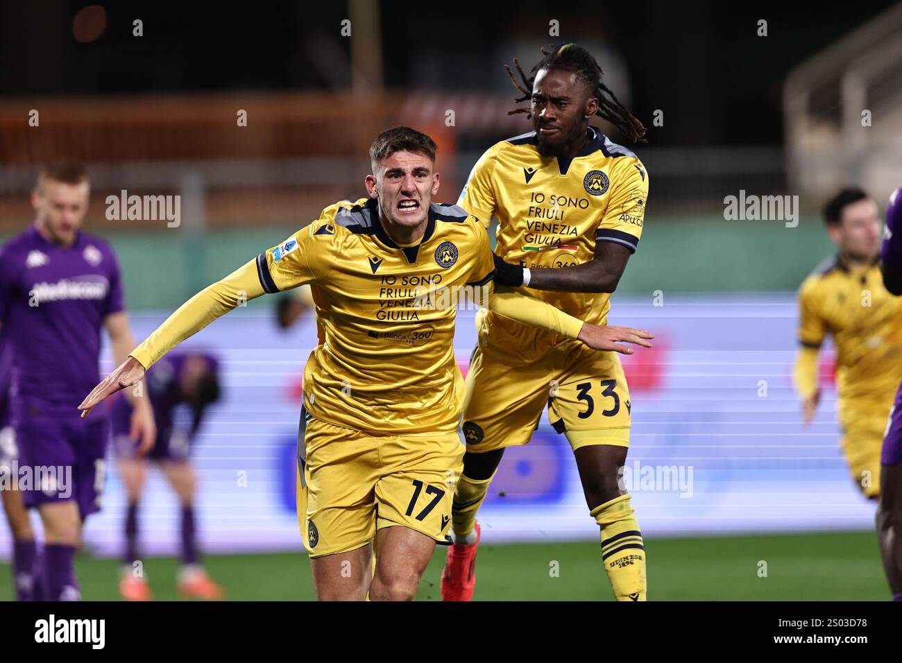 Lorenzo Lucca (Udinese) celebrates after scoring his team's first goal ...