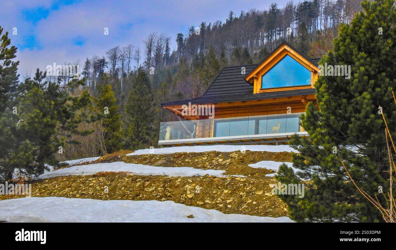 A modern house in the mountains, a villa for rent, a wooden highlander ...