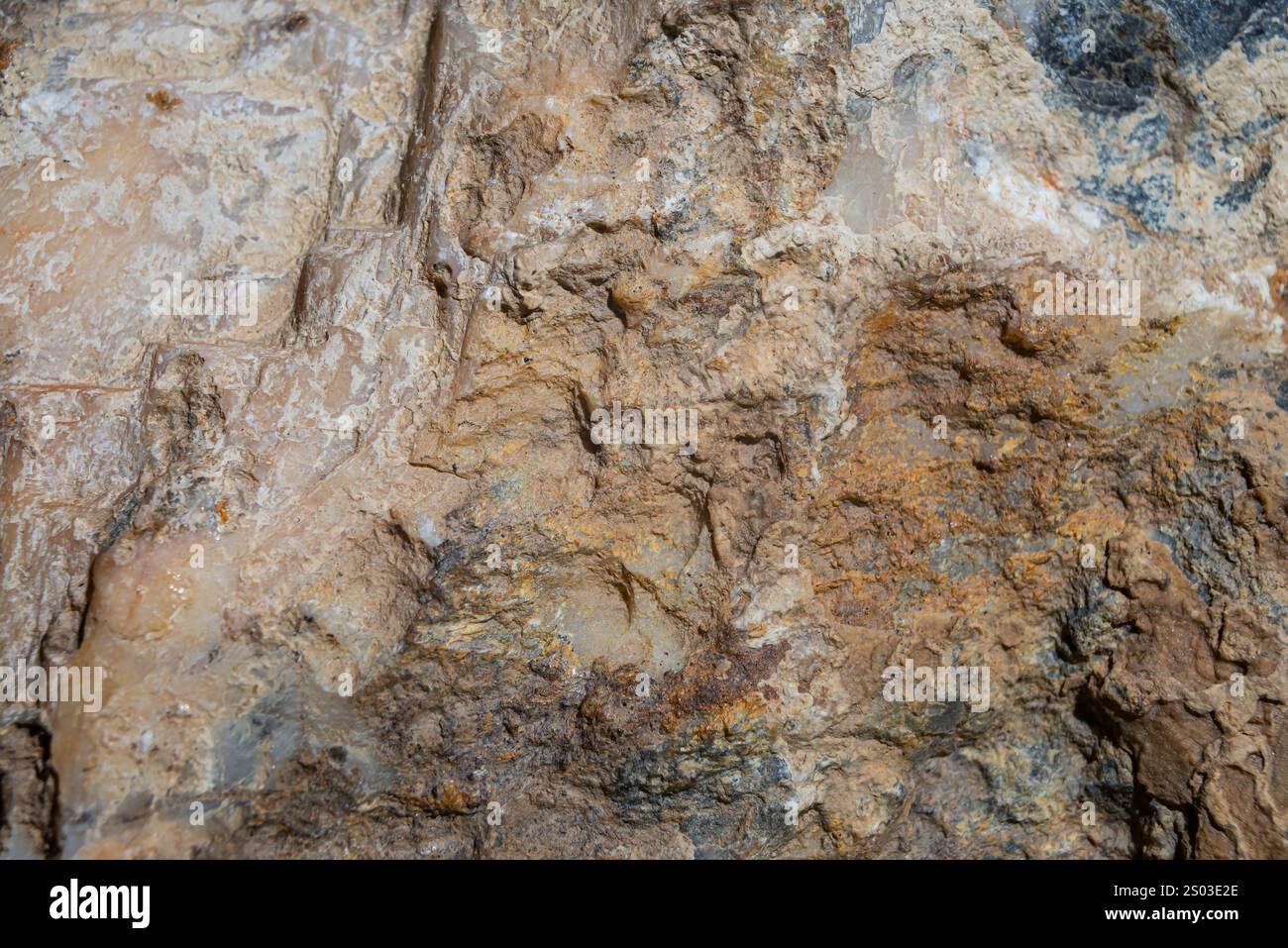 Natural rock formation displays a captivating blend of minerals with striking patterns and ...