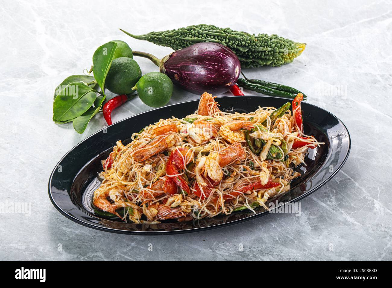 Thai Spicy Vermicelli Salad with Prawns - YAM WOON SEN KOON Stock Photo ...