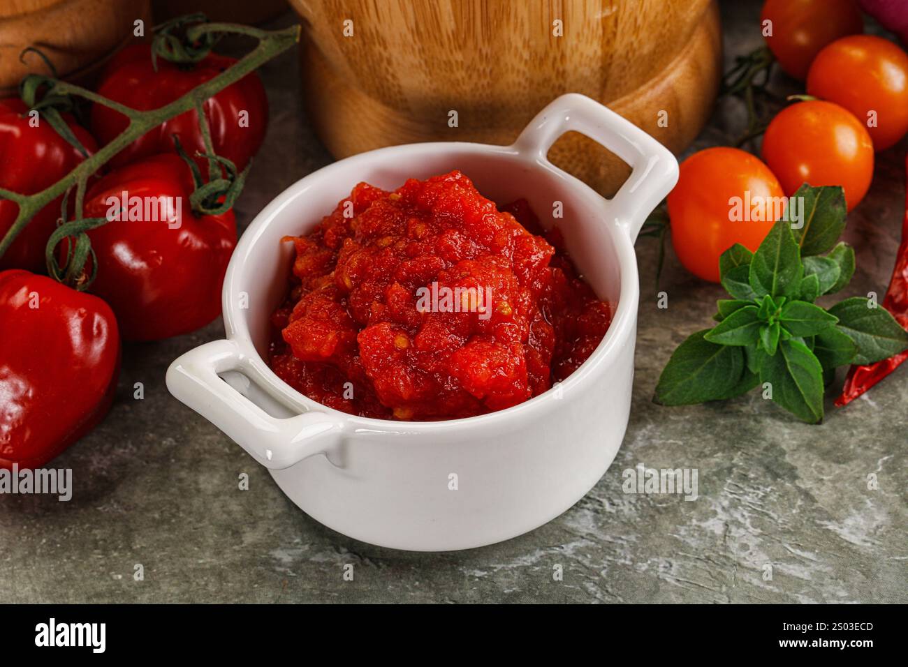 Fresh tomato puree pasta sauce in the sauce Stock Photo - Alamy