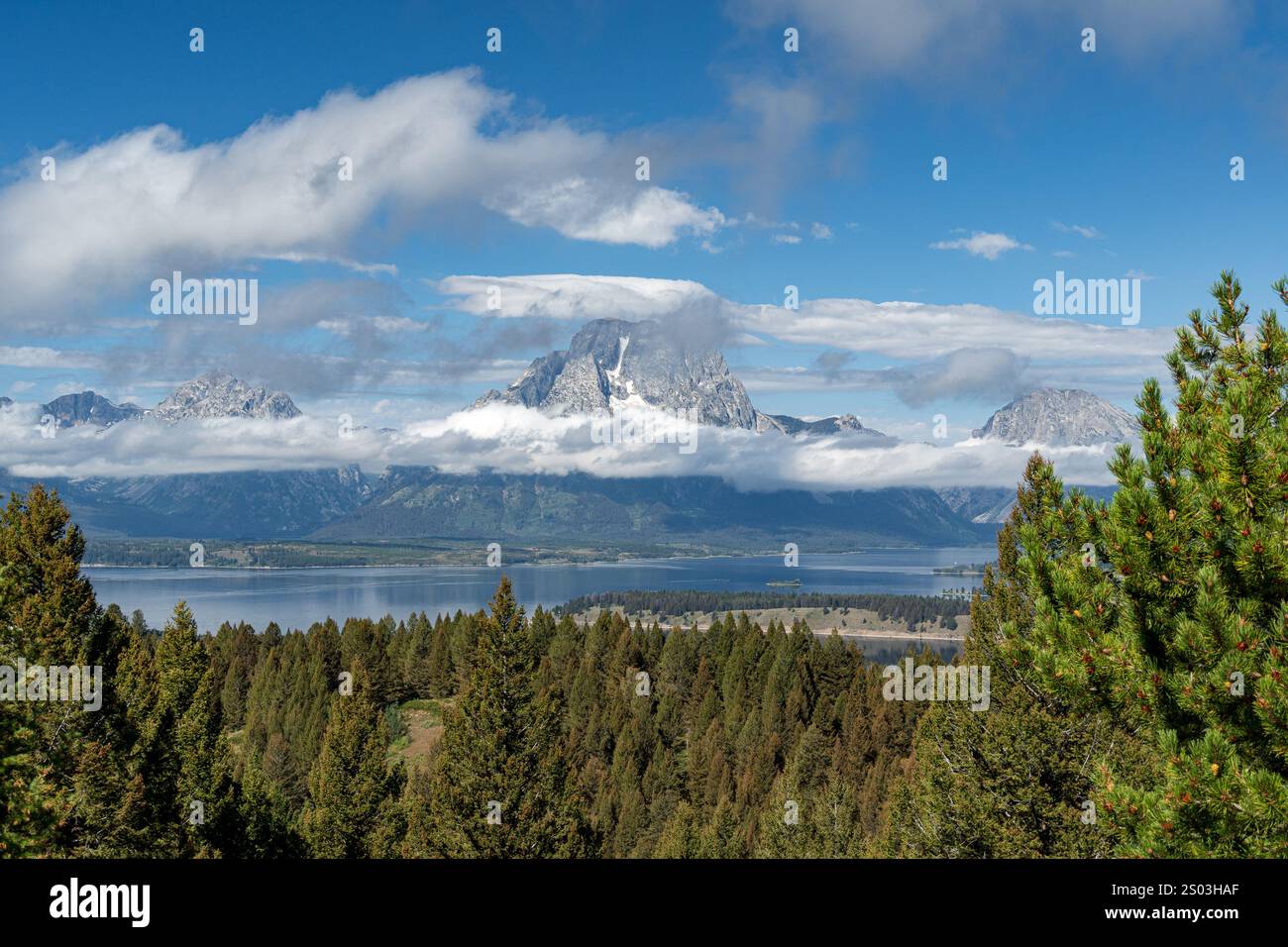 Jackson Lake and Teton Range seen from the summit of Signal Mountain in ...