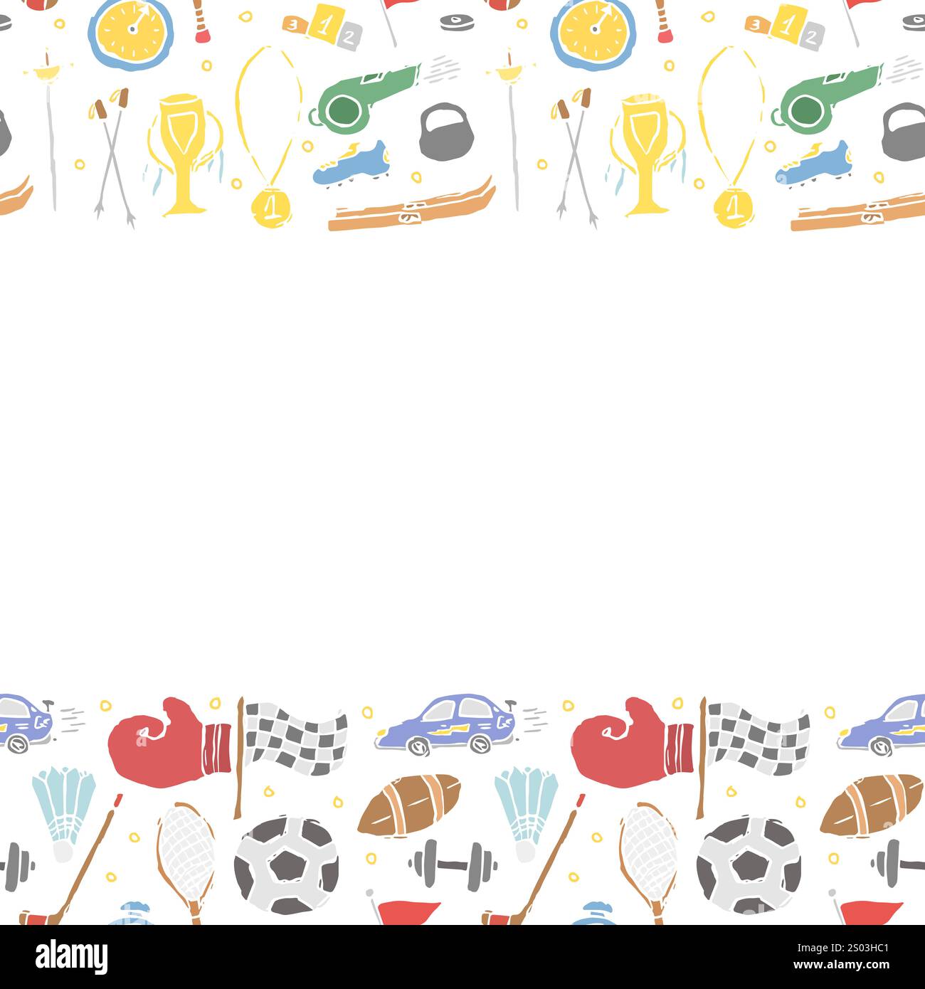 Seamless sport frame. Background with sports icons. Doodle sport ...
