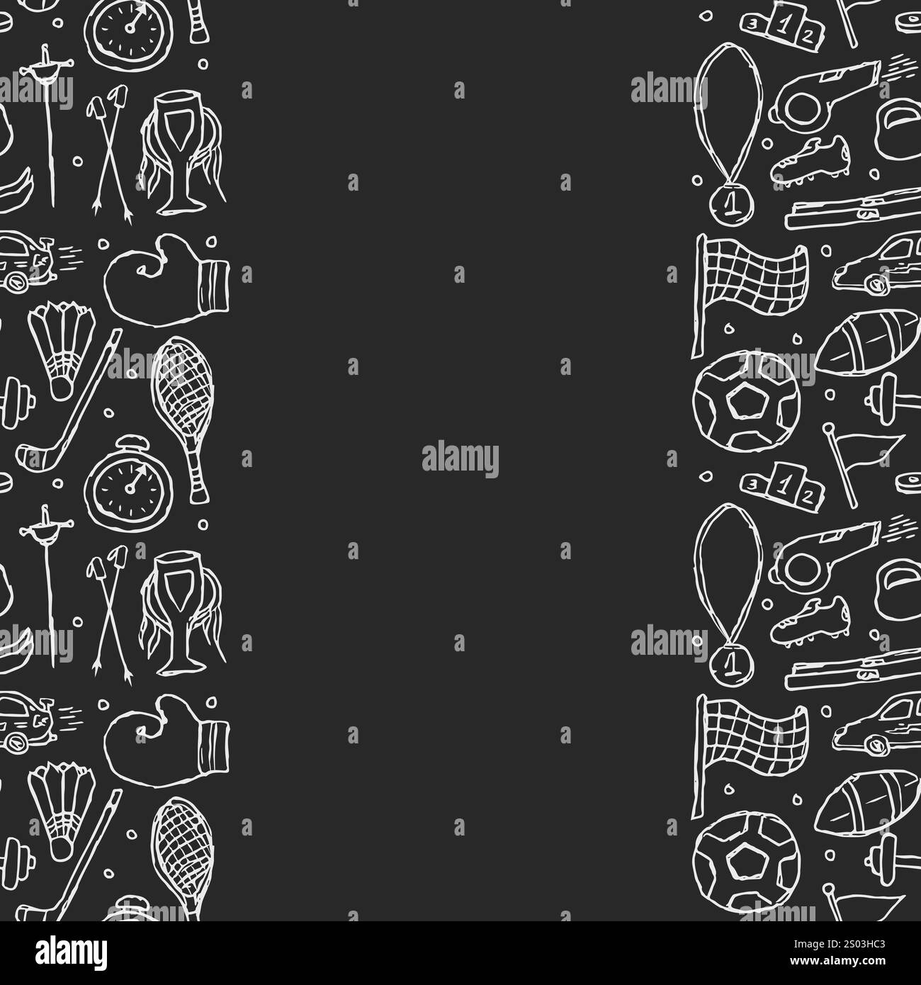 Seamless sport frame. Background with sports icons. Doodle sport ...