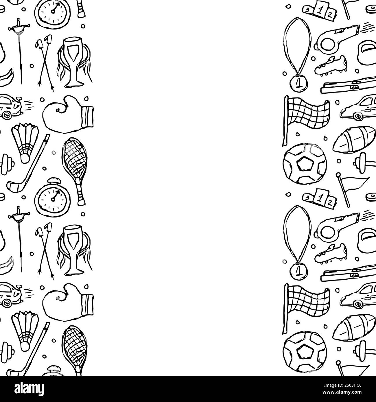 Seamless sport frame. Background with sports icons. Doodle sport ...