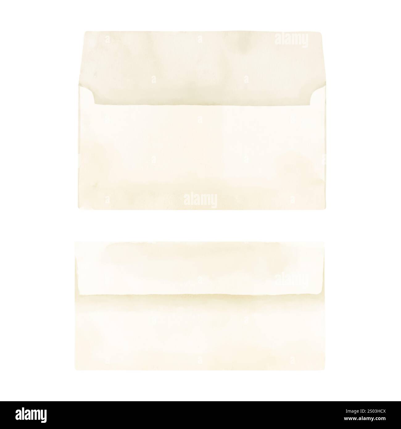 Closed and open narrow envelope made of old parchment paper, in a set ...