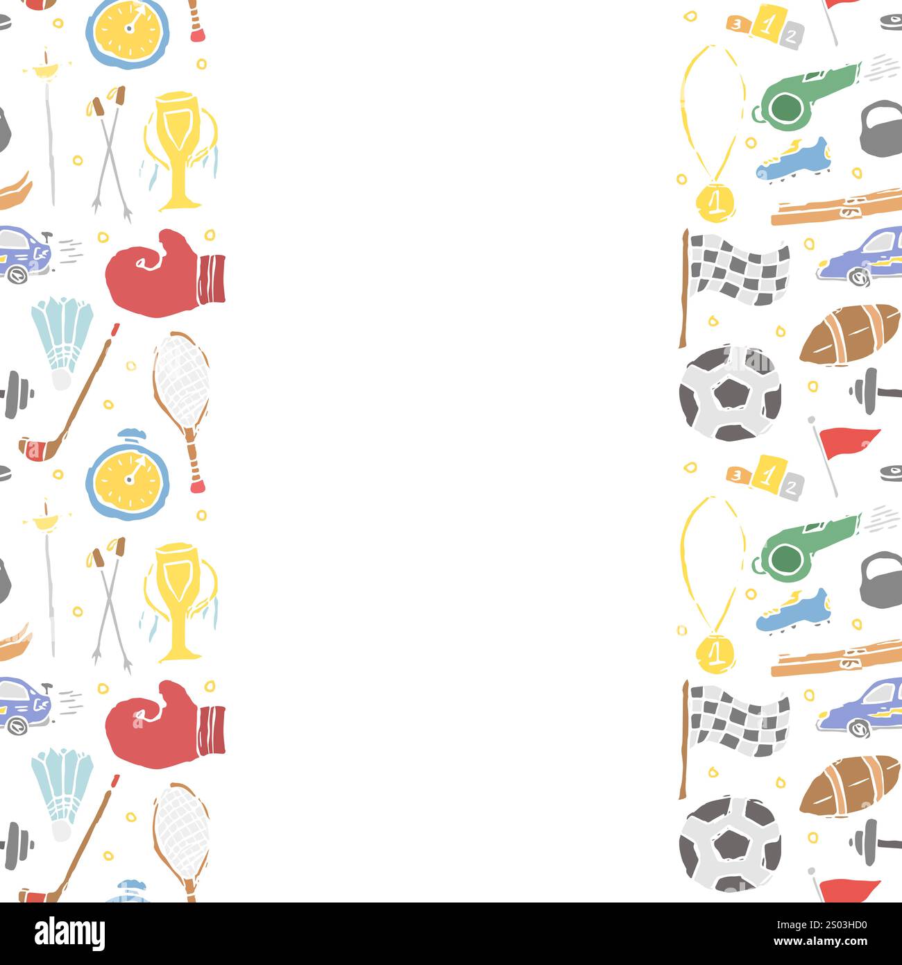 Seamless sport frame. Background with sports icons. Doodle sport ...