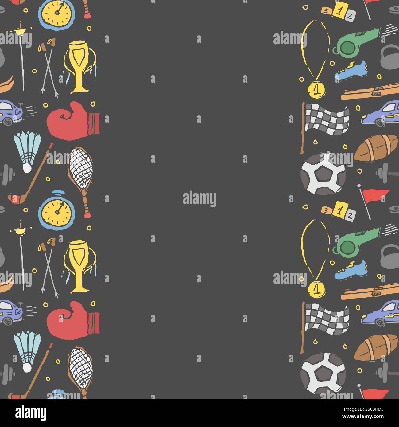 Seamless sport frame. Background with sports icons. Doodle sport ...