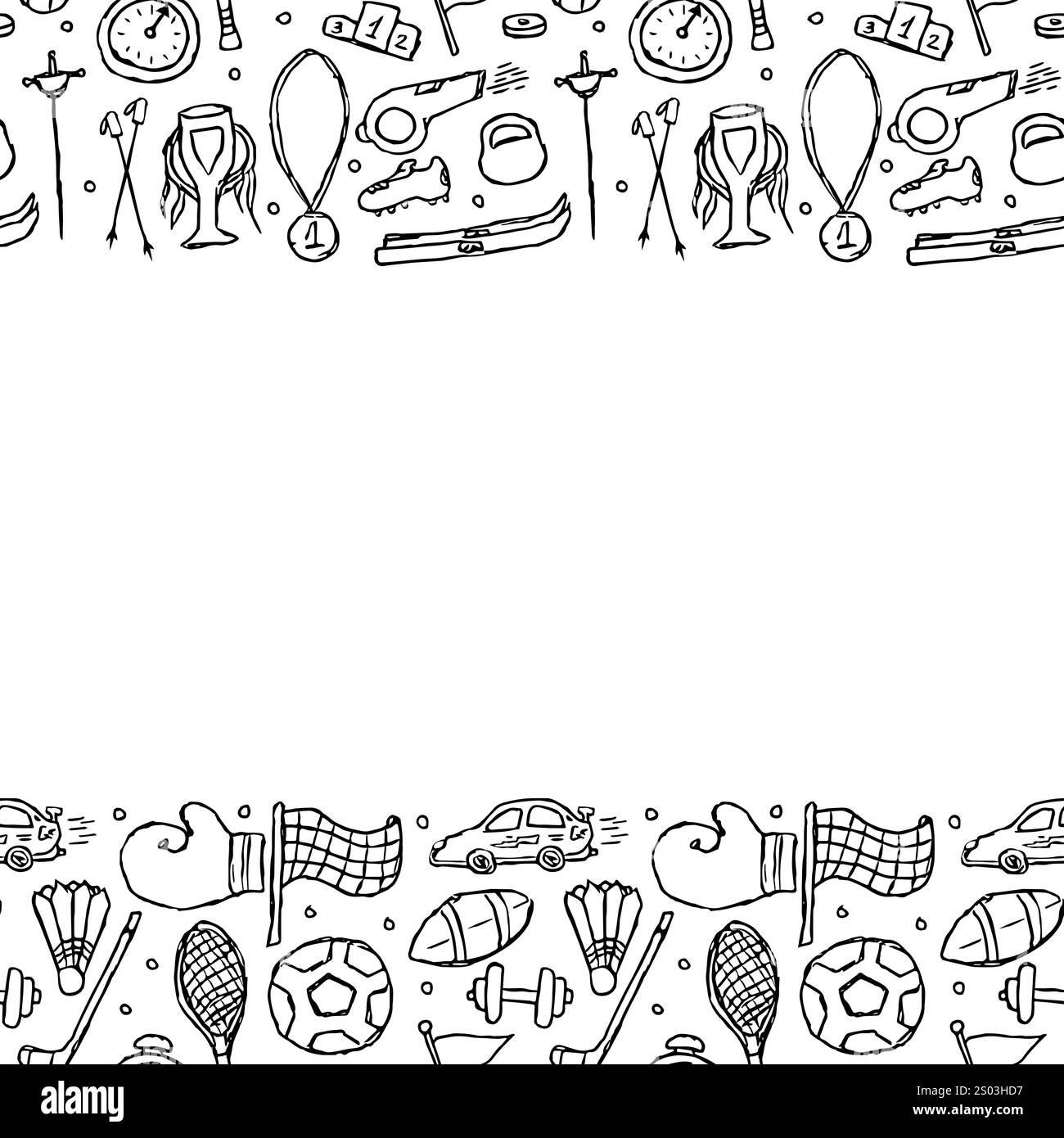 Seamless sport frame. Background with sports icons. Doodle sport ...