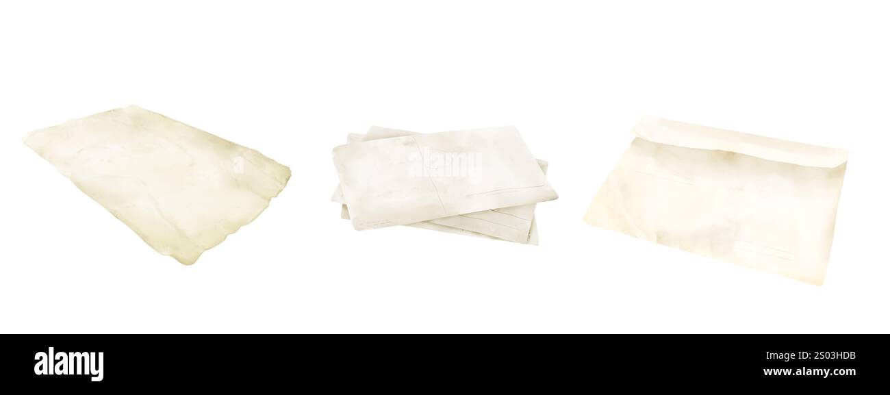 Stack of postcards from old vintage paper, with traces of printing and ...