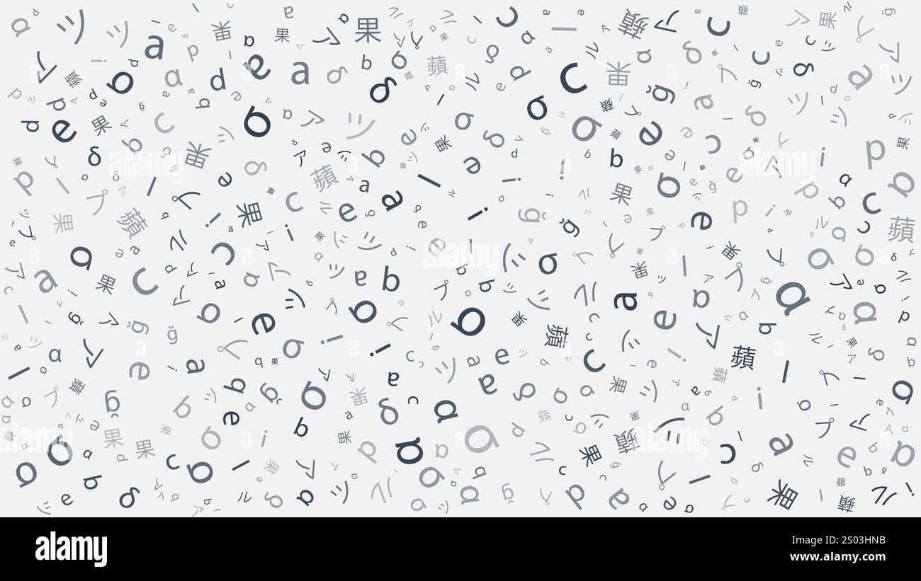 Various Colorful Random Randomly Placed, Sized and Oriented Mix of Latin Letters and Symbols ...