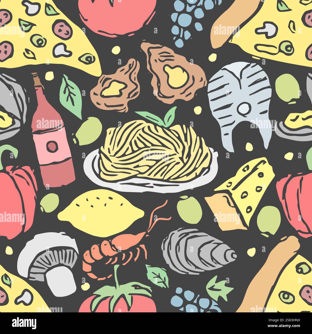 Italian food pattern. Seamless italian food background Stock Photo - Alamy