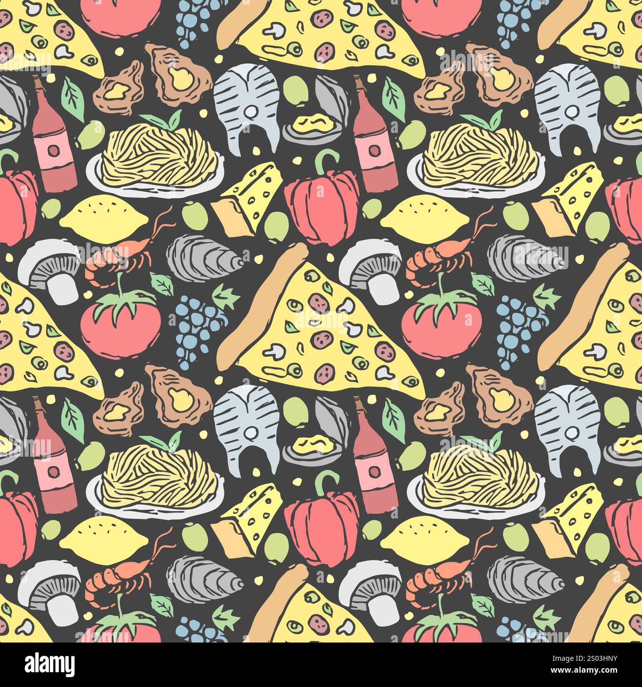 Italian food pattern. Seamless italian food background Stock Photo - Alamy