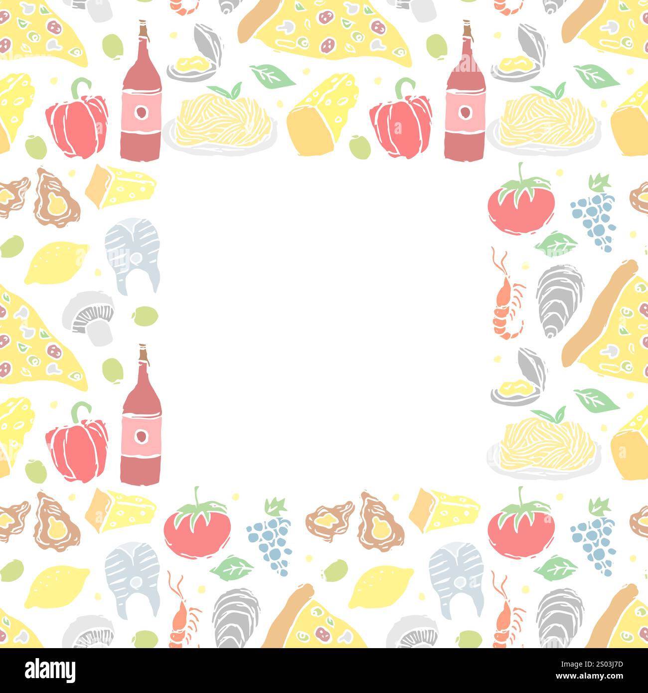 Italian food frame with place for text. Doodle italian food background ...