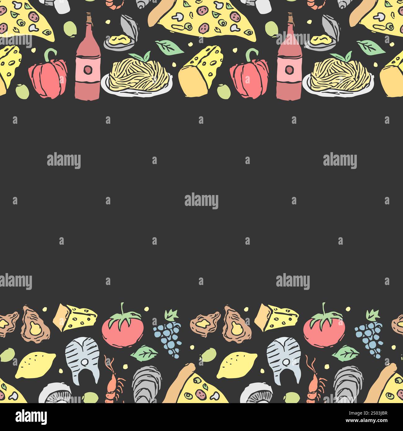 Italian food frame with place for text. Doodle italian food background ...
