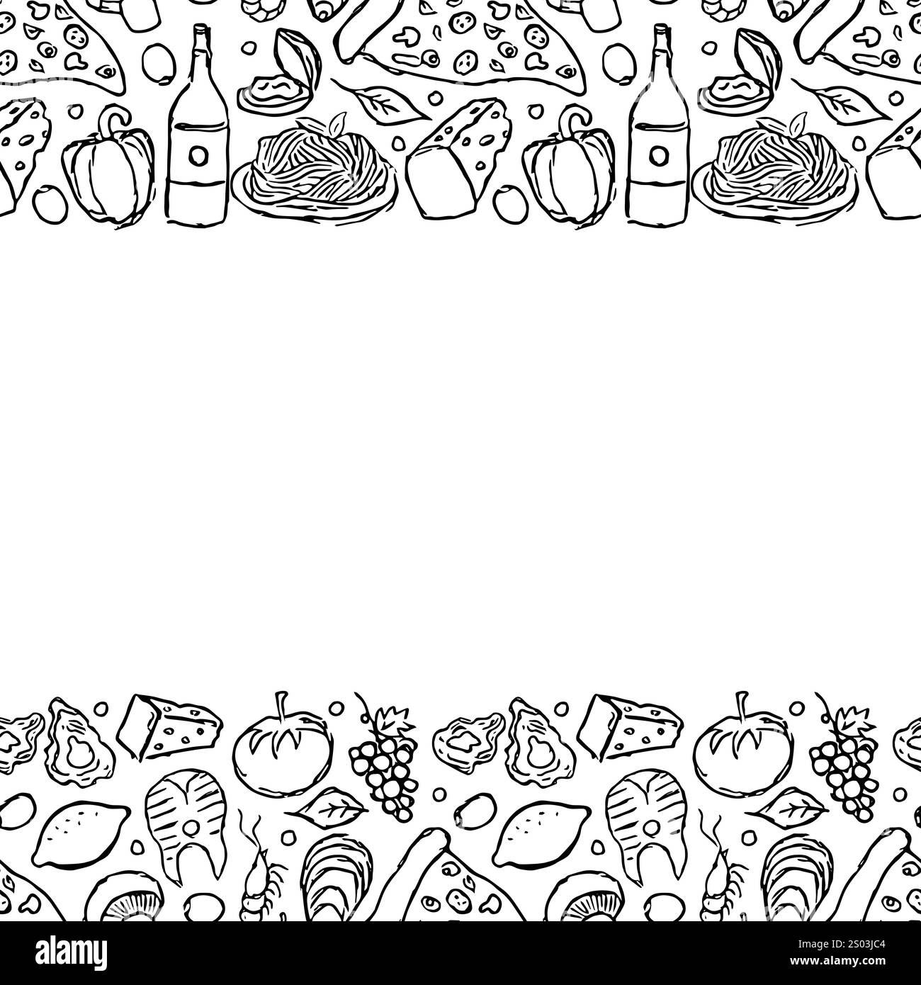 Italian food frame with place for text. Doodle italian food background ...