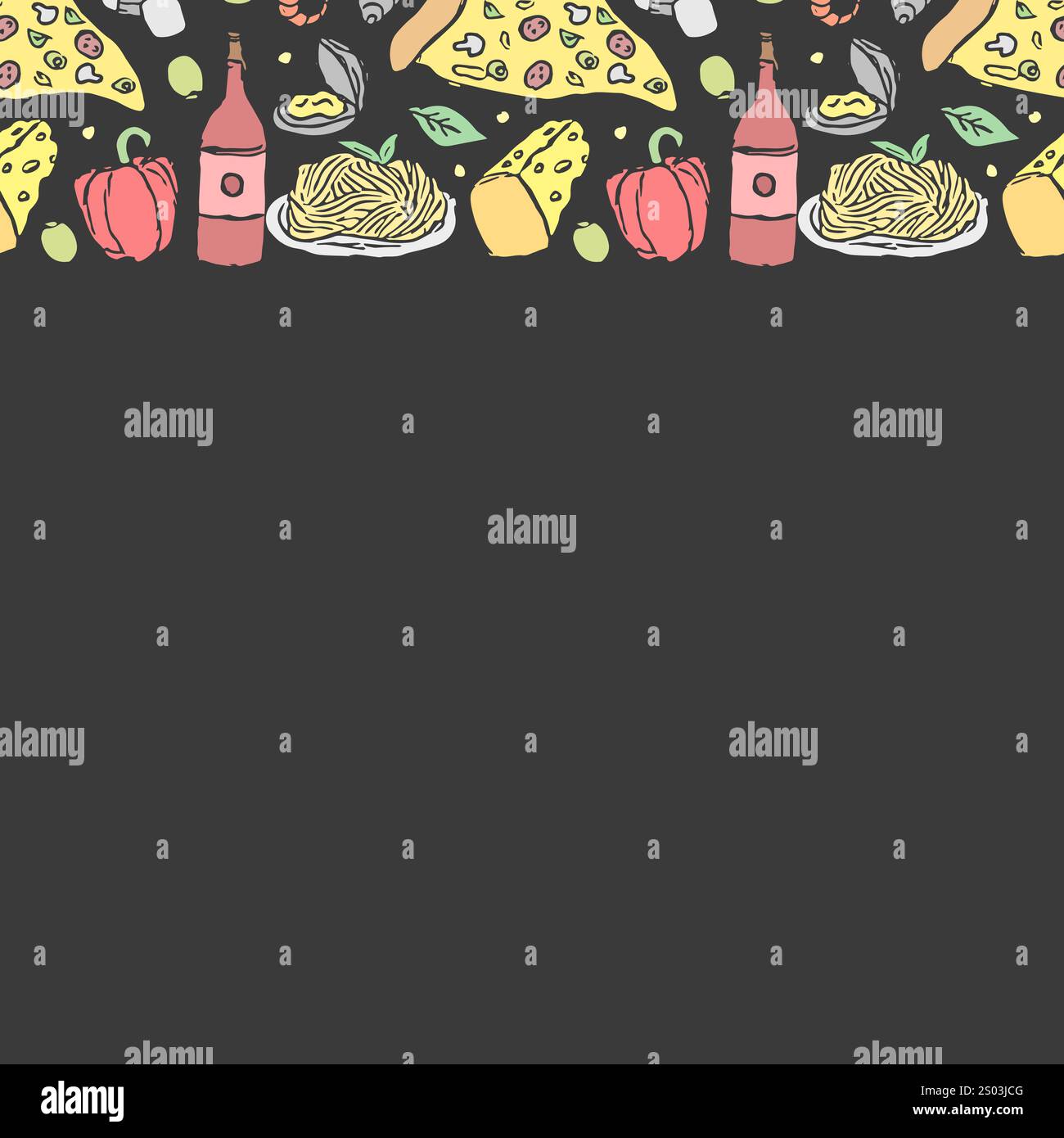 Italian food frame with place for text. Doodle italian food background ...
