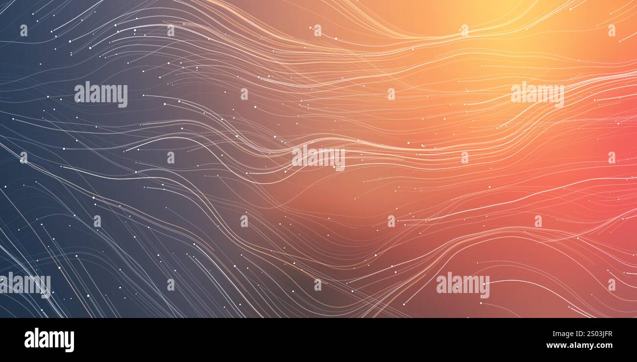 Flying, Flowing Energy Lines Pattern in Glowing Sunlit Space and Starry ...