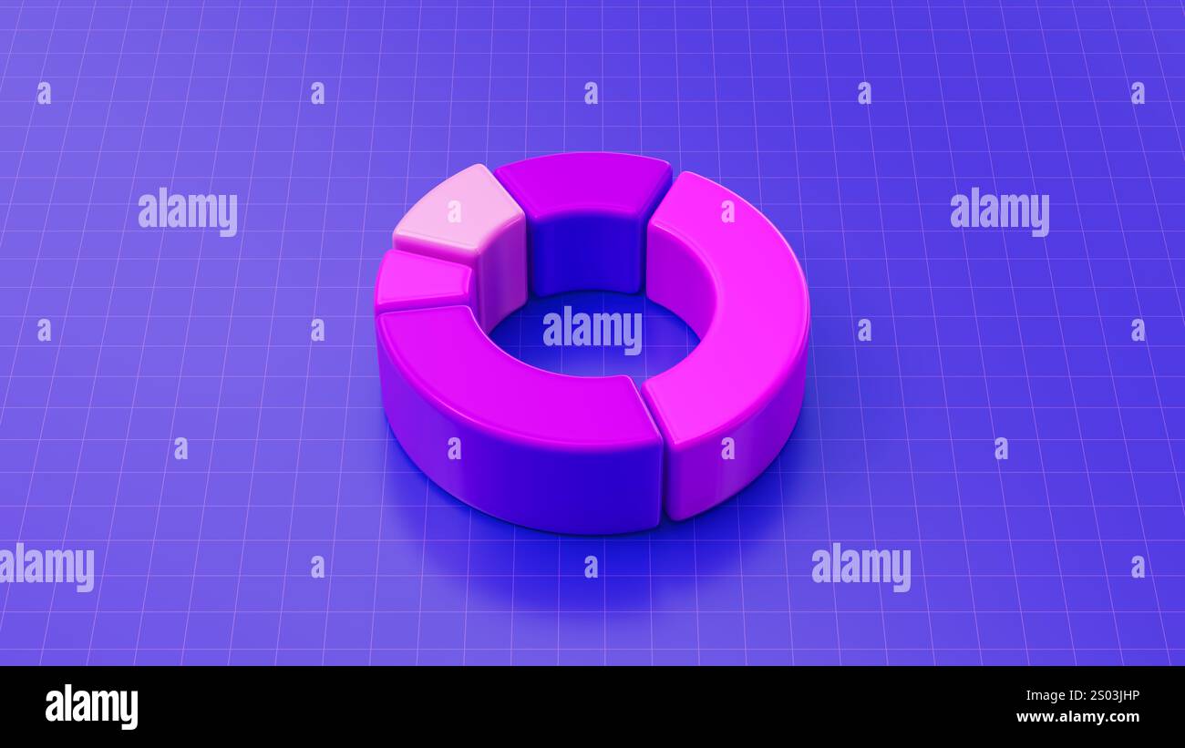 3D purple donut pie chart with colorful segments. Information graphic ...