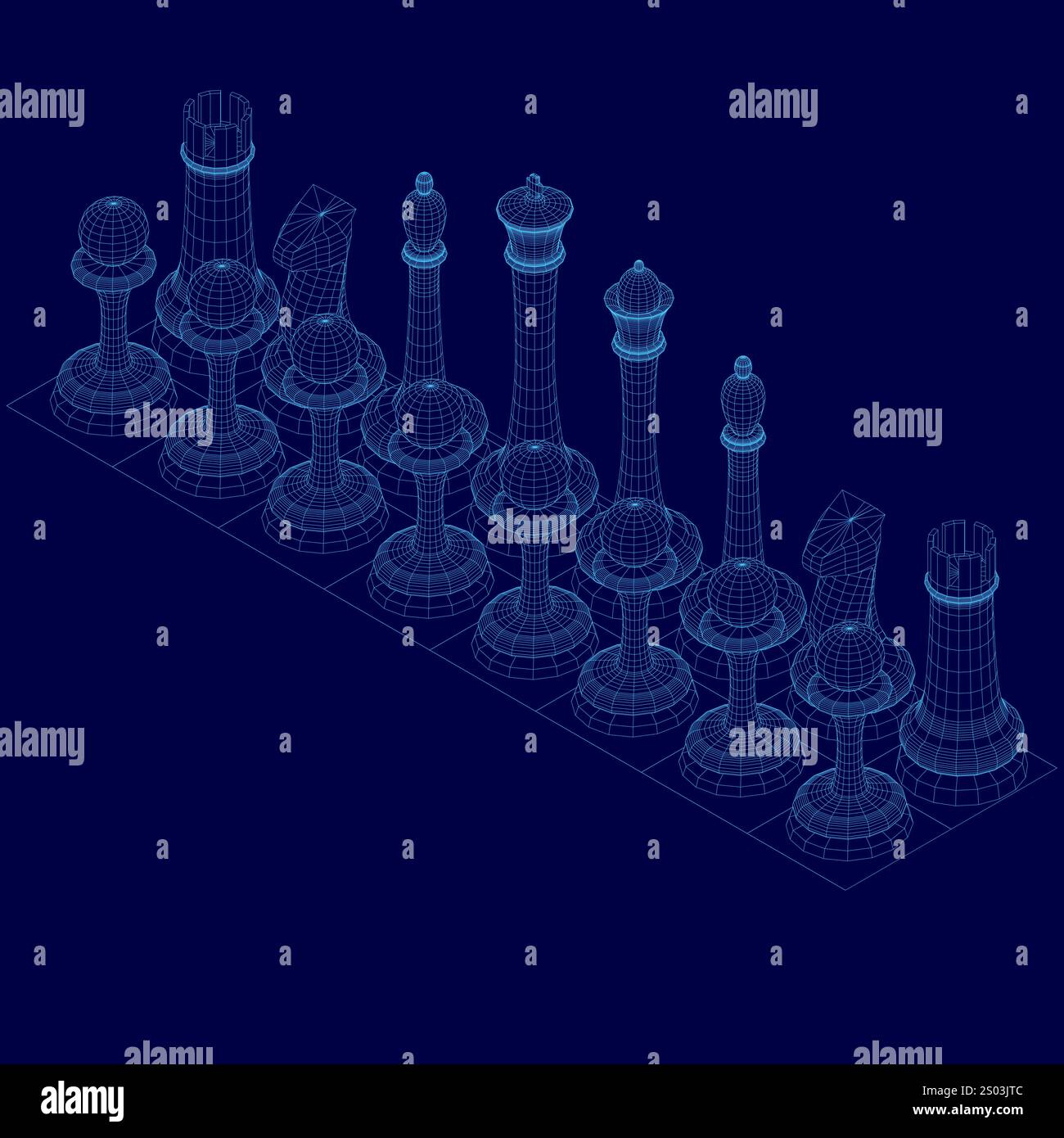 Set of wireframe chess isometric figures. Vector illustration Stock ...