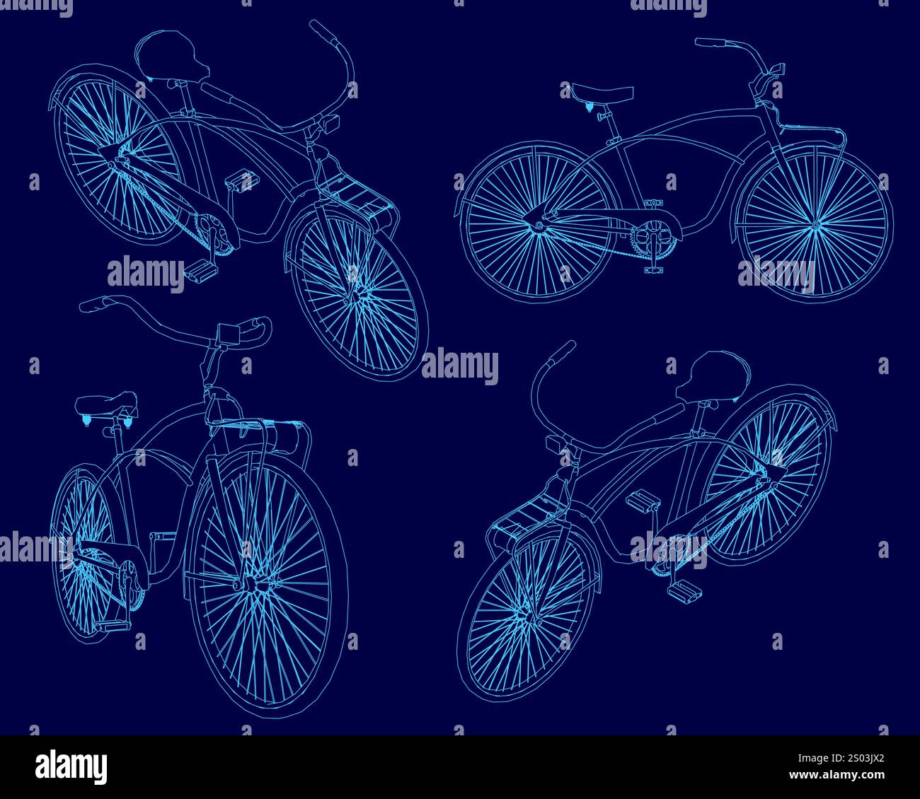 Vector illustration of set contour design of bicycle with rear seat ...