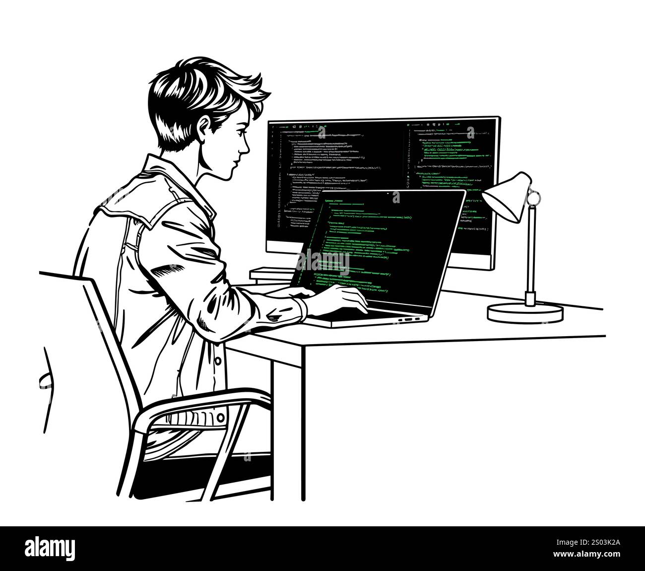 Man working coding script Cut Out Stock Images & Pictures - Alamy