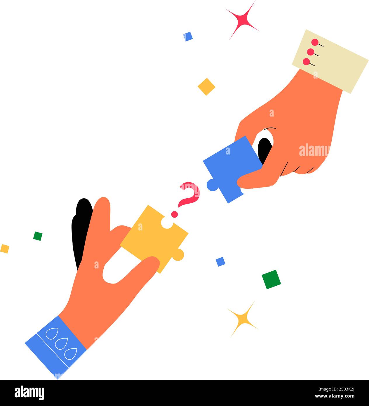 Puzzle Pieces Exchanged By Two Hands In Flat Vector Illustration ...