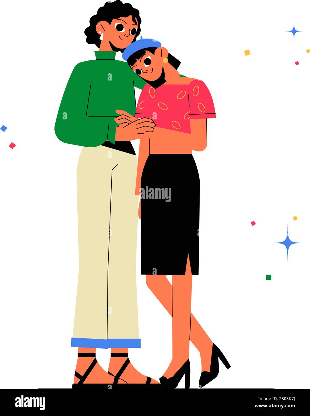 Couple Standing Affectionately In Flat Vector Illustration Symbolizing ...