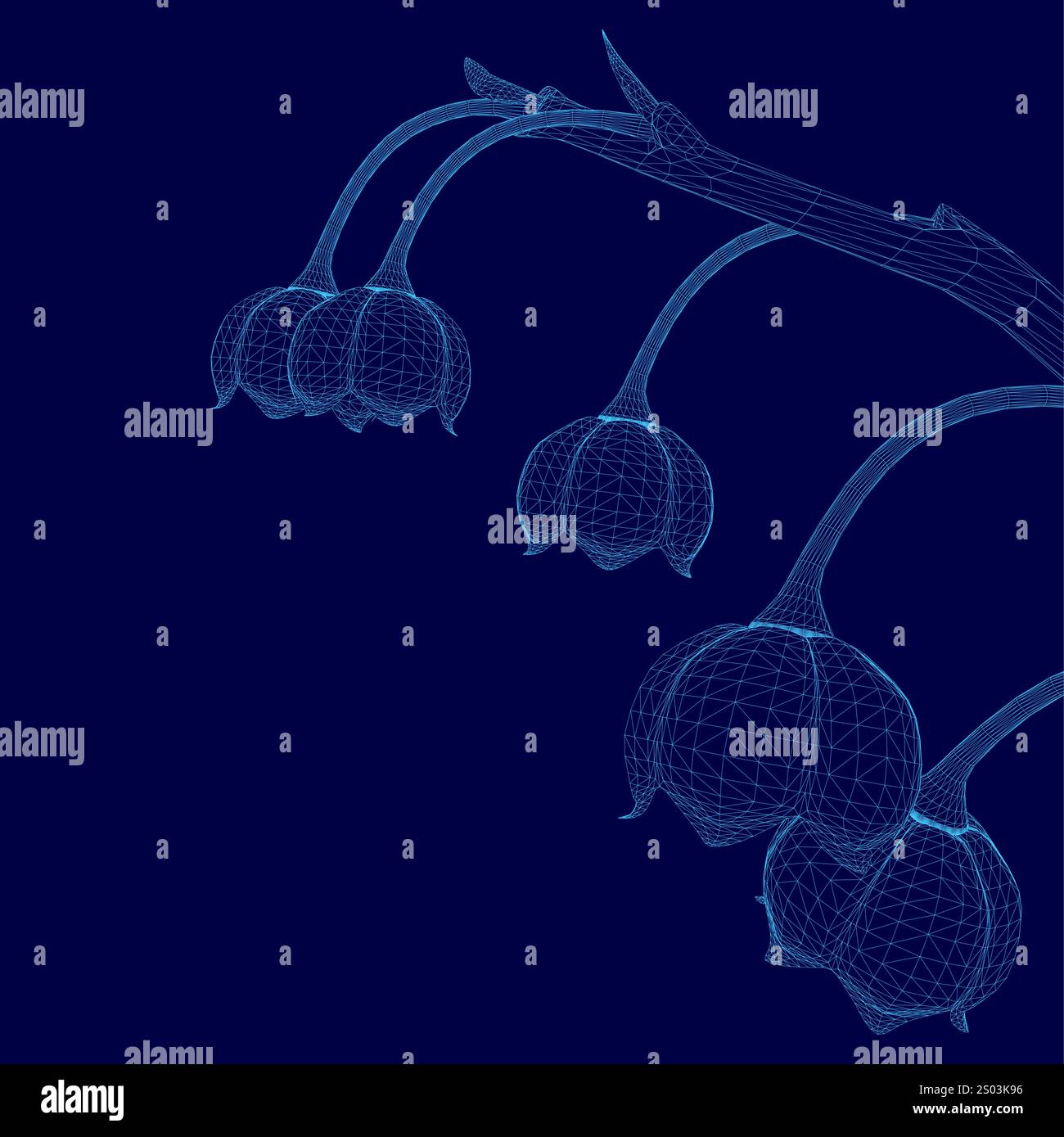 Blue flower with a stem is shown in a blue background. The flowers are ...